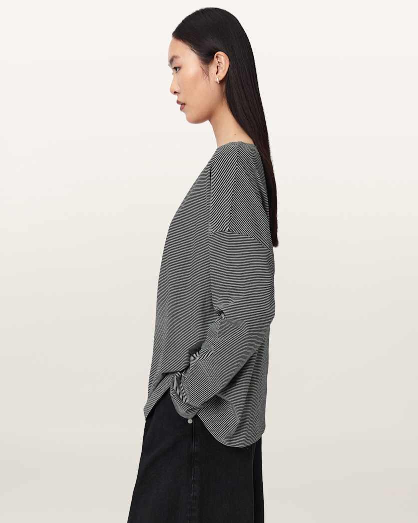 Rita Long Sleeve Striped T-Shirt Black/White | ALLSAINTS Canada